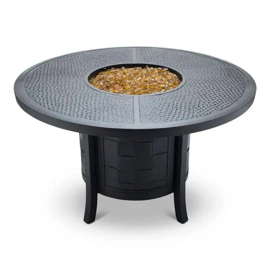 Castelle Classical 49 Round Fire Pit Dining Table with Forged Top in Antique Black Finish