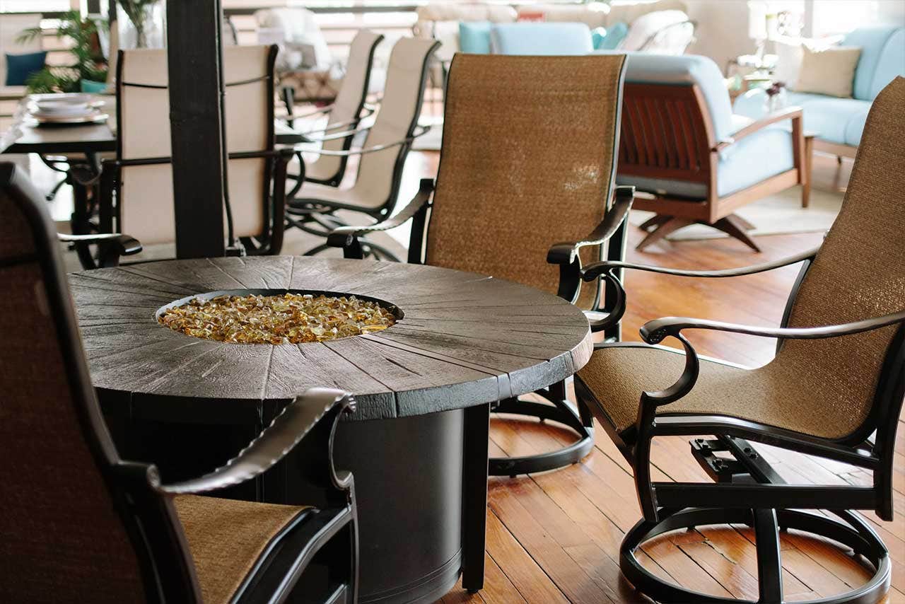 Castelle Altra 48" Round Coffee Table Fire Pit Reclaimed Timber top and ...