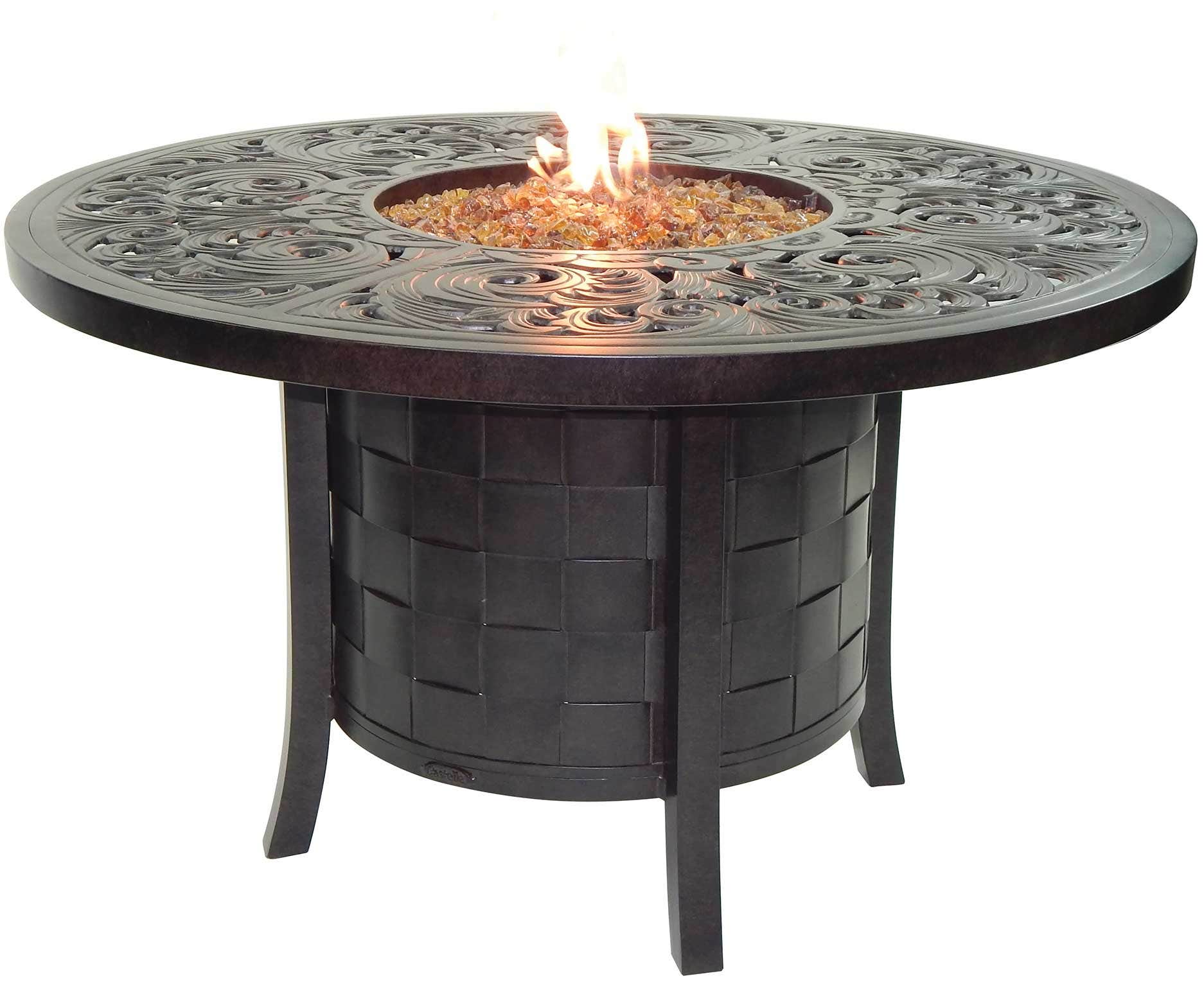 Castelle Classical 49" Round Fire Pit Dining Table with Live Edge Drif