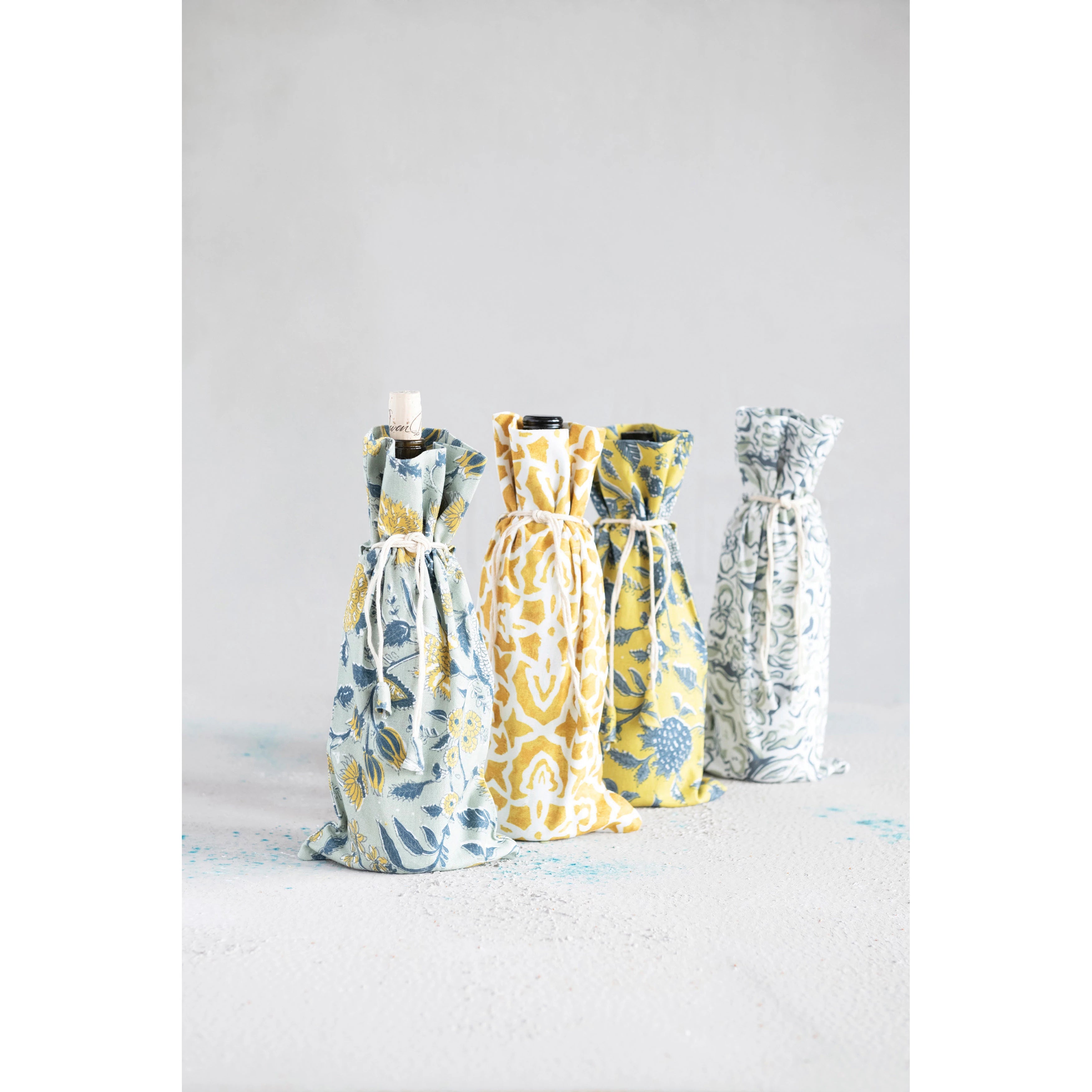 Cornflower Sage Cotton Wine Bags