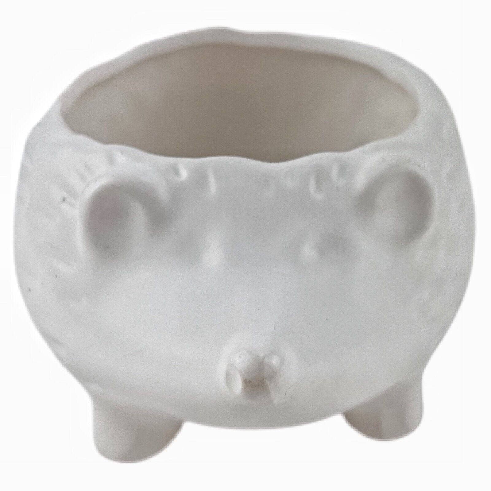 White Matte Hedgehog Stoneware Planter