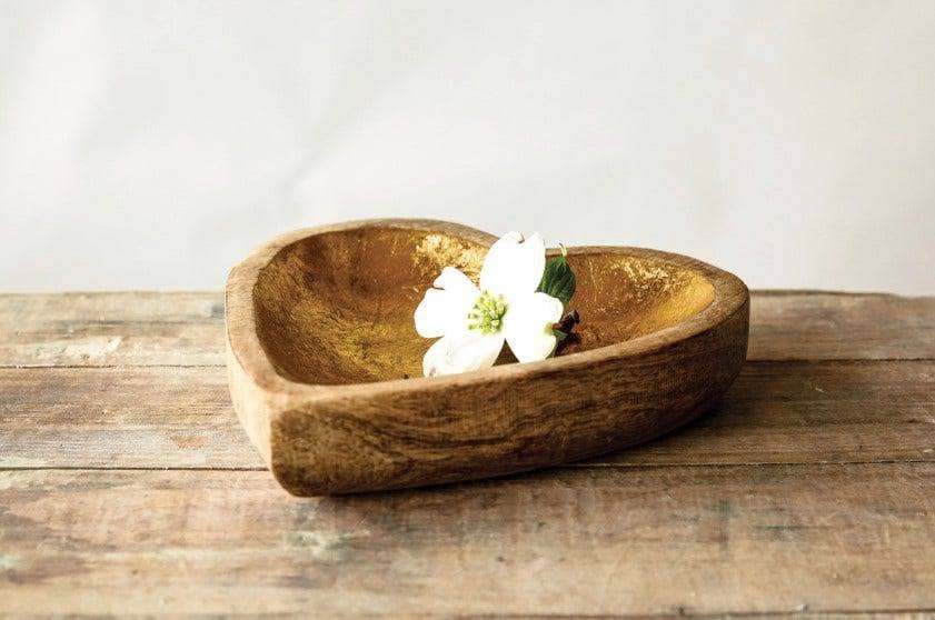 Decorative Mango Wood Heart Bowl with Gold