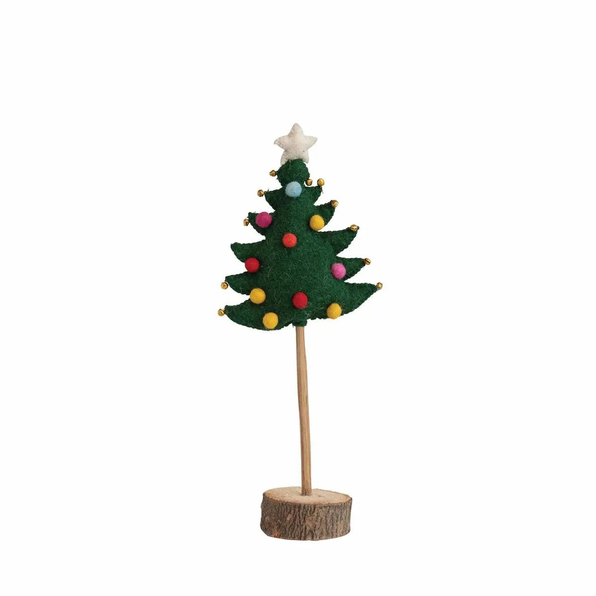 Handmade Wool Felt Tree with Star, Pom Poms & Jingle Bells