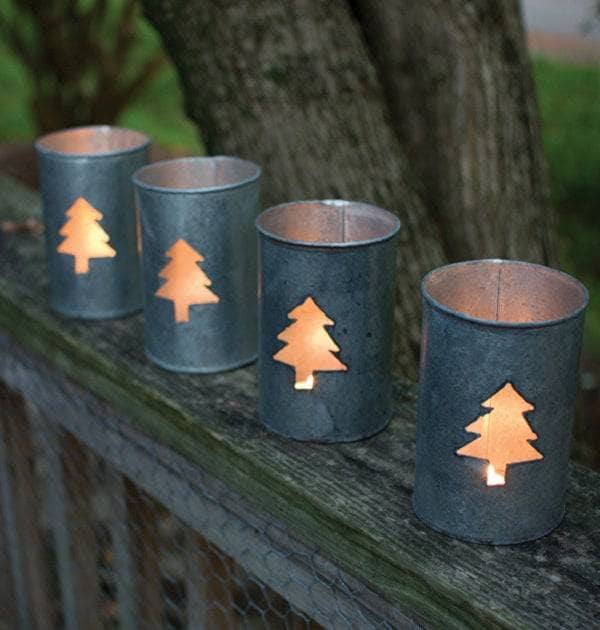 Kalalou Round Tin Christmas Tree Luminary