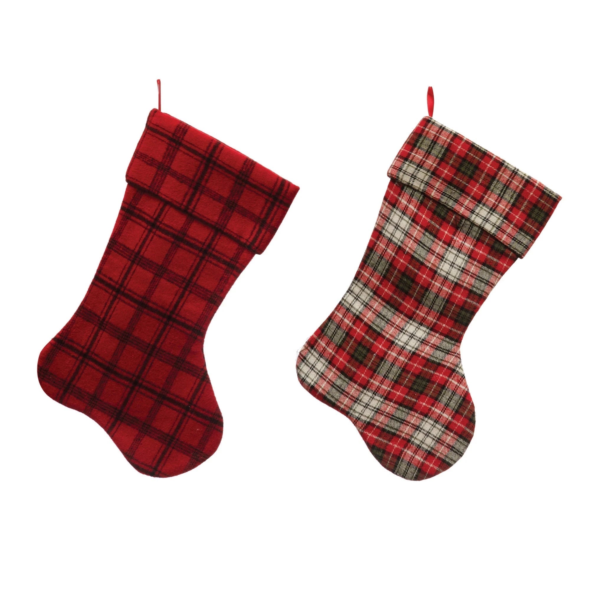 Plaid Fabric Stockings - Christmas Decor