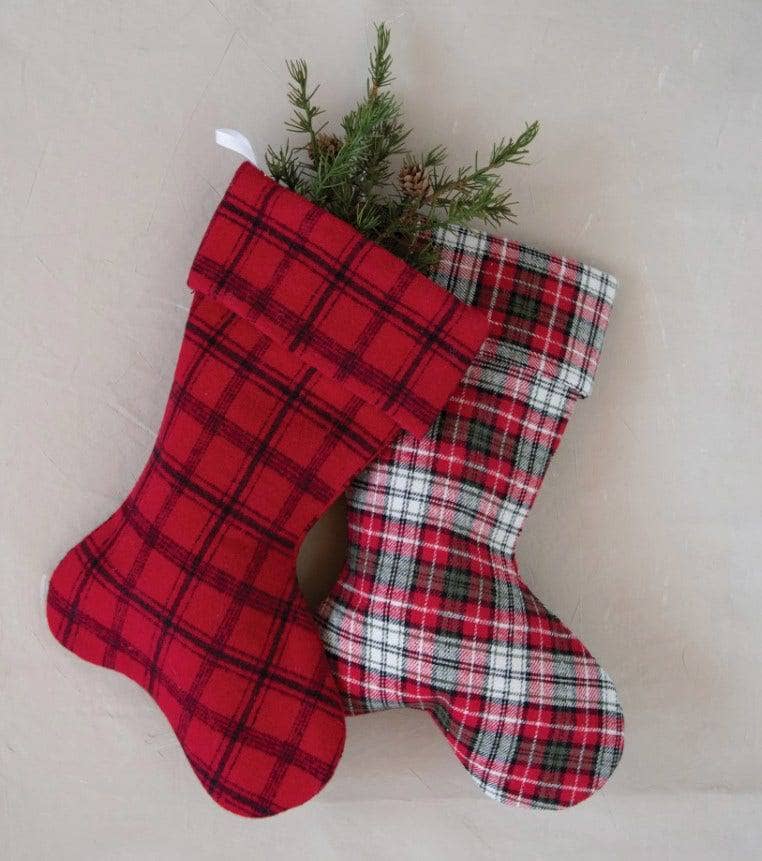 Plaid Fabric Stockings - Christmas Decor