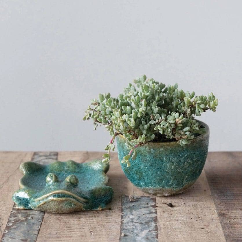 Stoneware Planter with Frog Base