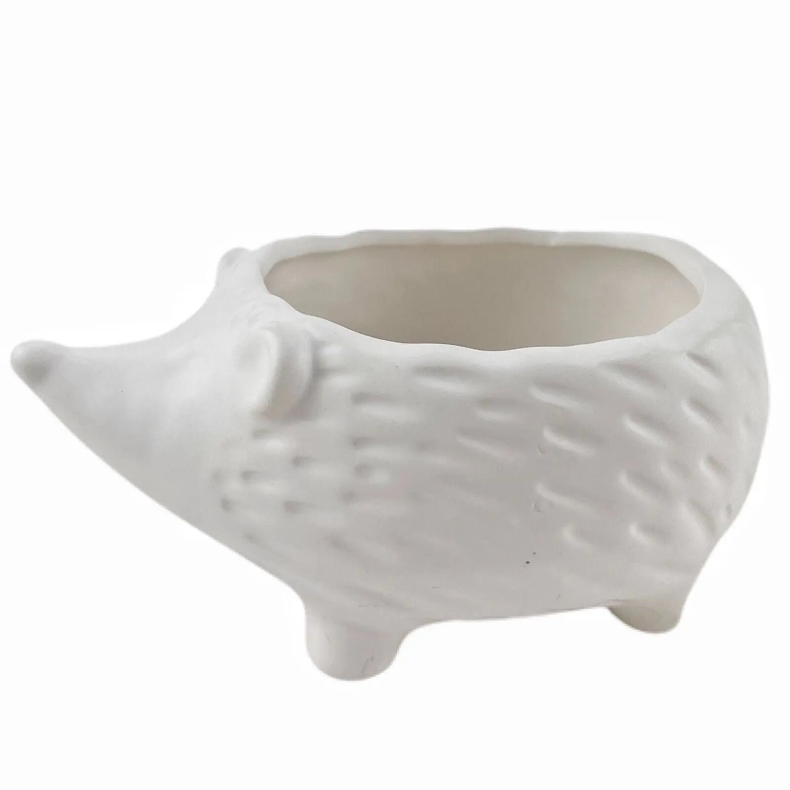 White Matte Hedgehog Stoneware Planter